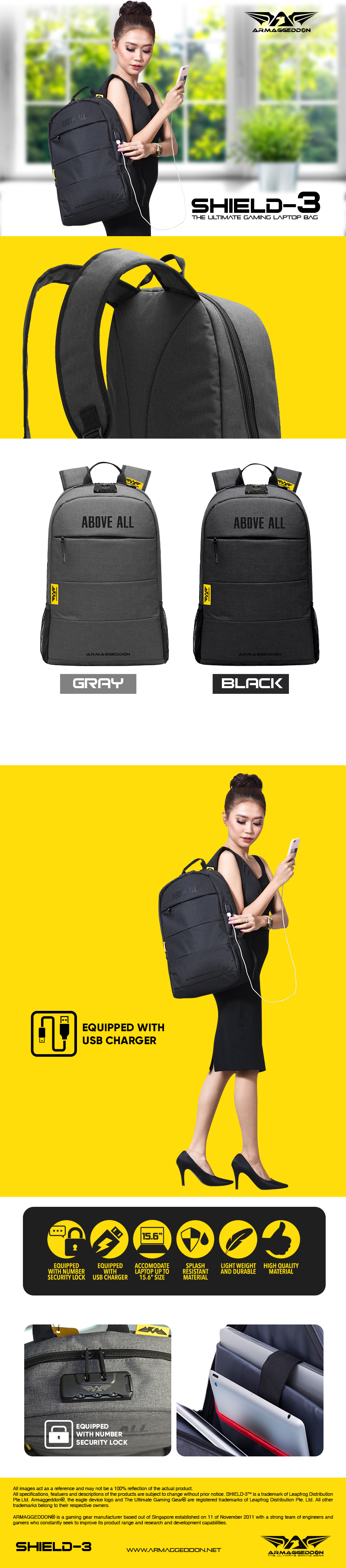Armaggeddon Shield 3 Anti Theft Gaming Laptop Backpack Armaggeddon Shield 3 Anti Theft Gaming Laptop Backpack